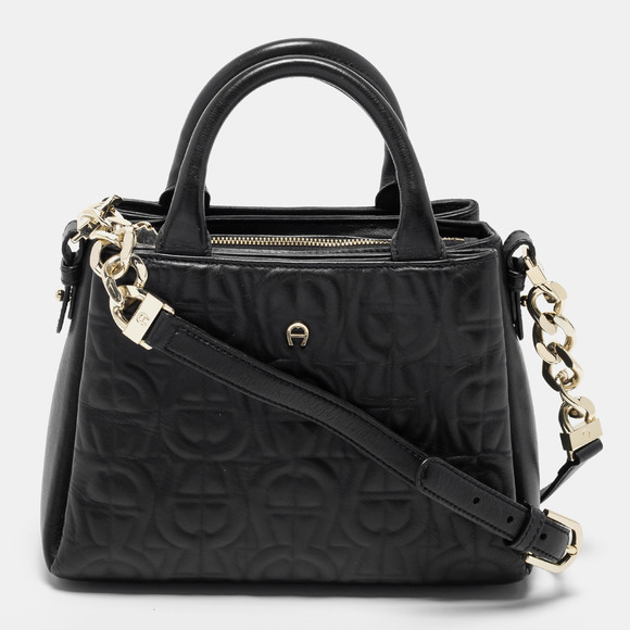 Etienne Aigner | Bags | Aigner Black Embossed Leather Zip Satchel ...